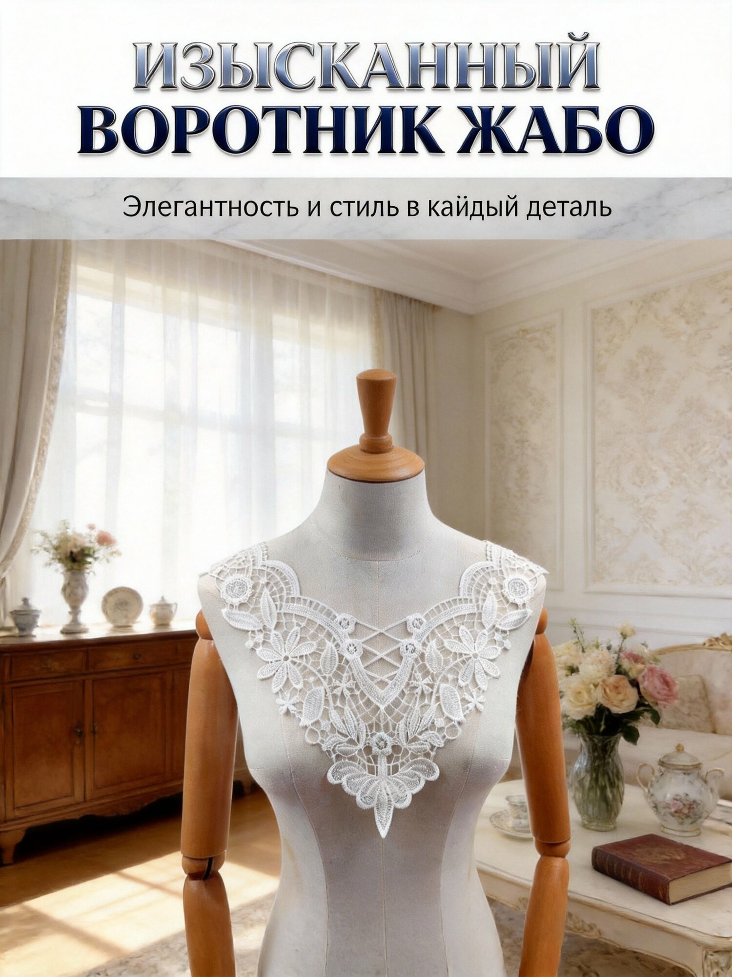 Воротник-жабо из водорастворимого кружева, ажурная накладка на шею с цветочным узором для декора блузок, платьев и DIY аксессуаров