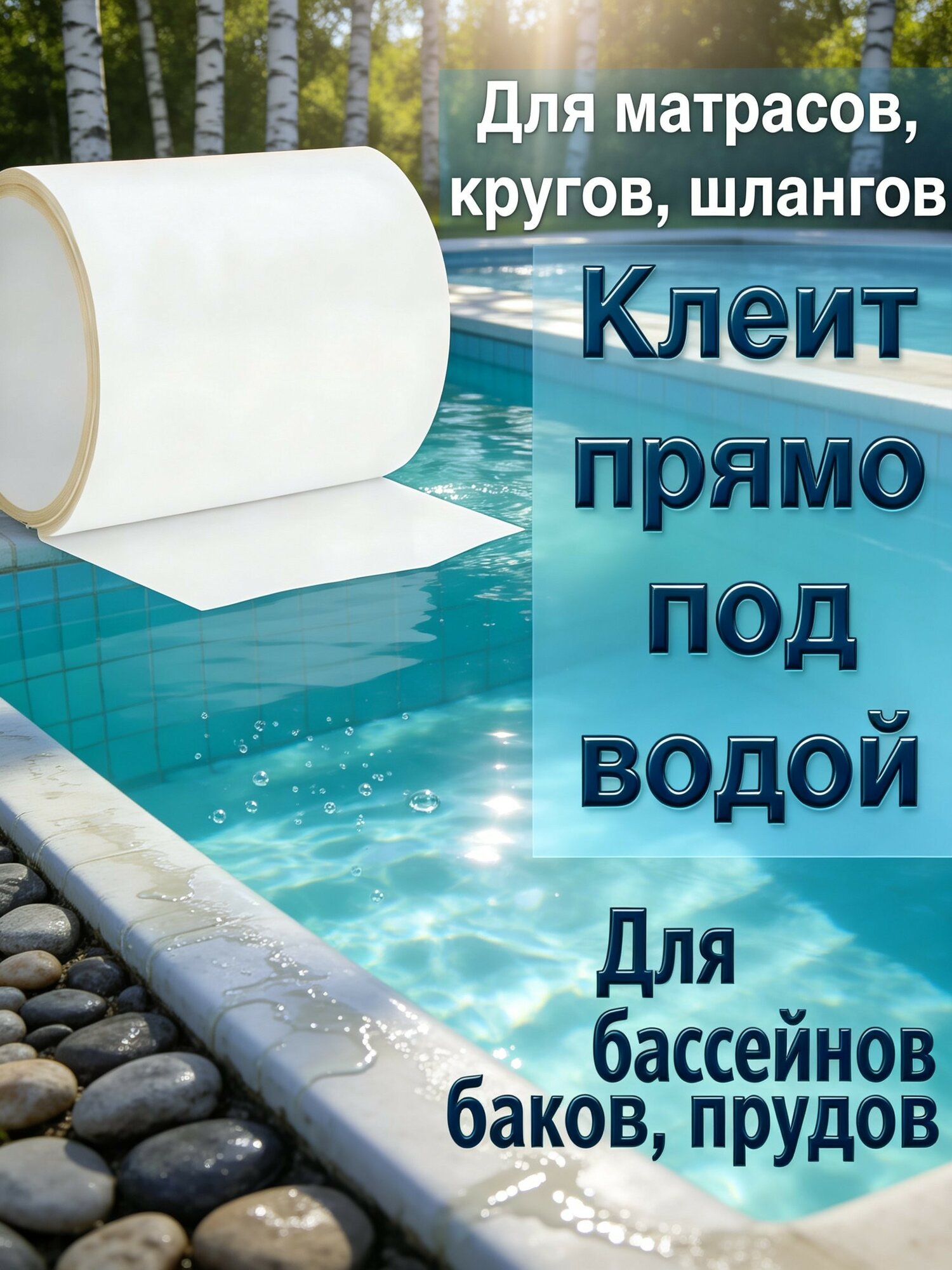 Универсальная заплатка для бассейна, герметизация и ремонт любых поверхностей 10 см x 150 см белая — работает под водой