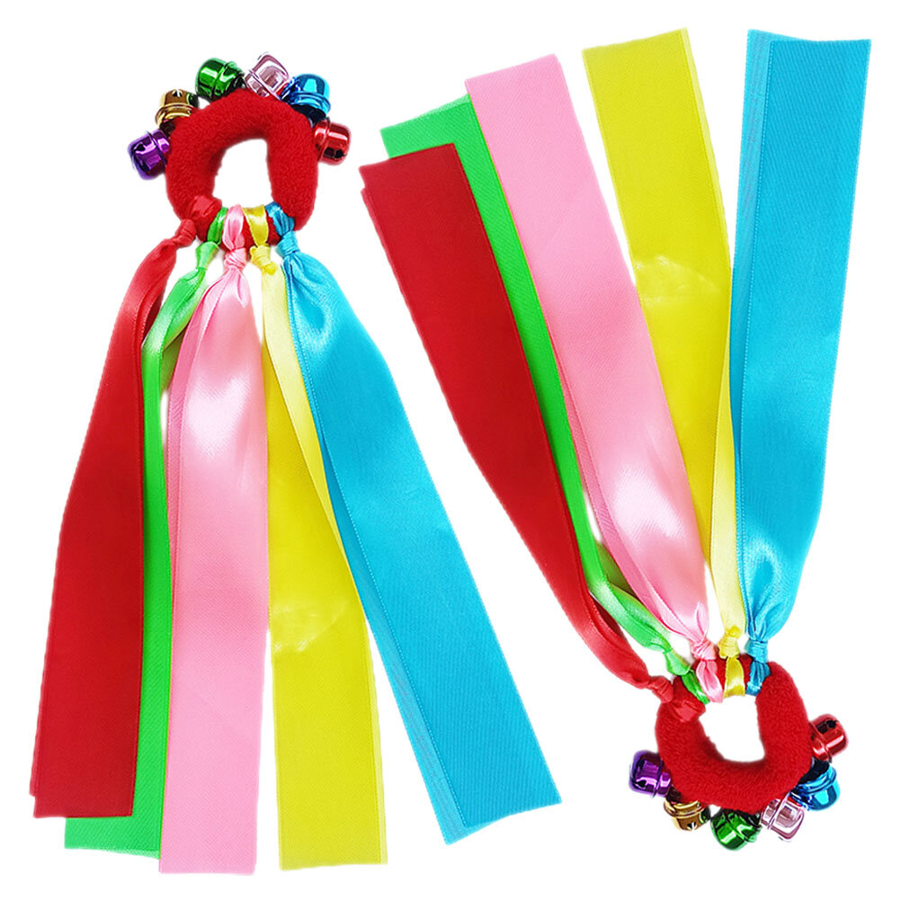 Детская погремушка для детского сада, высокоэластичная лента, браслет, светящийся реквизит для танцевальных выступлений и утренней зарядки (2 шт.) (цветная лента 25 см [5 колокольчиков и красные кольца])