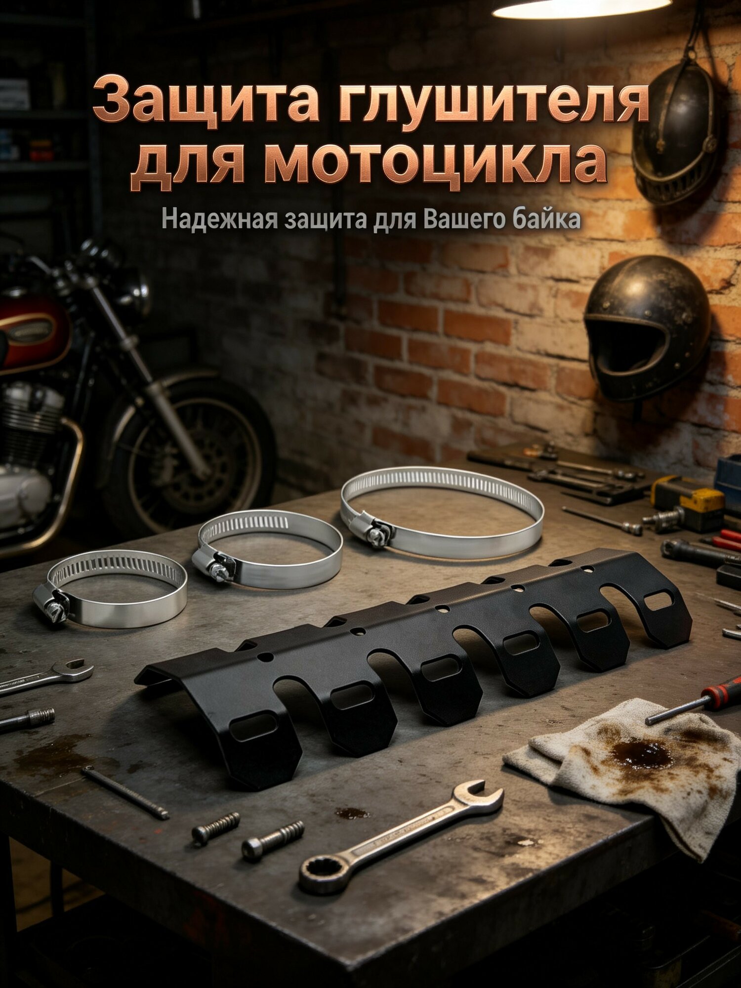 Теплозащитный экран для глушителя мотоцикла, алюминиевый кожух с 3 регулируемыми зажимами 252 мм x 88 мм