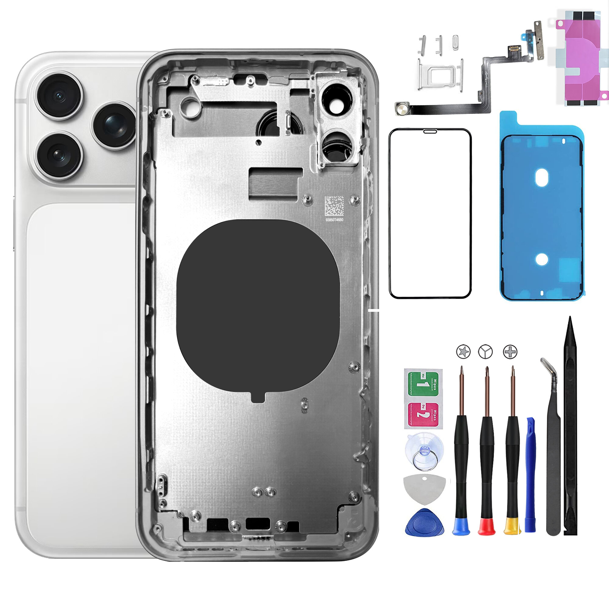 DIY комплект задней крышки, совместим с iPhone 11 до 17 Pro, для самостоятельной замены с инструментами （белый）
