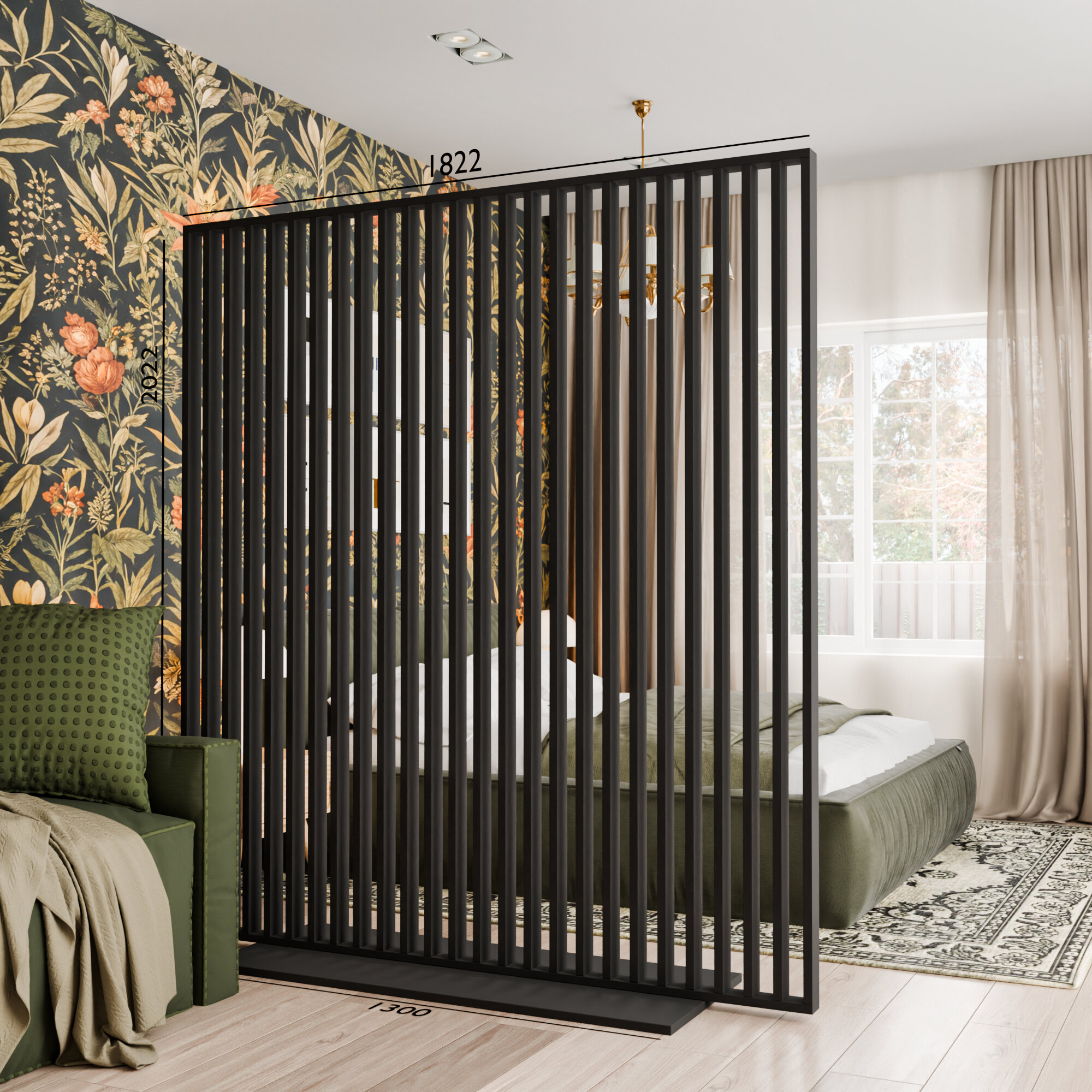 Реечная перегородка ширма для зонирования пространства 1822 мм, Черный