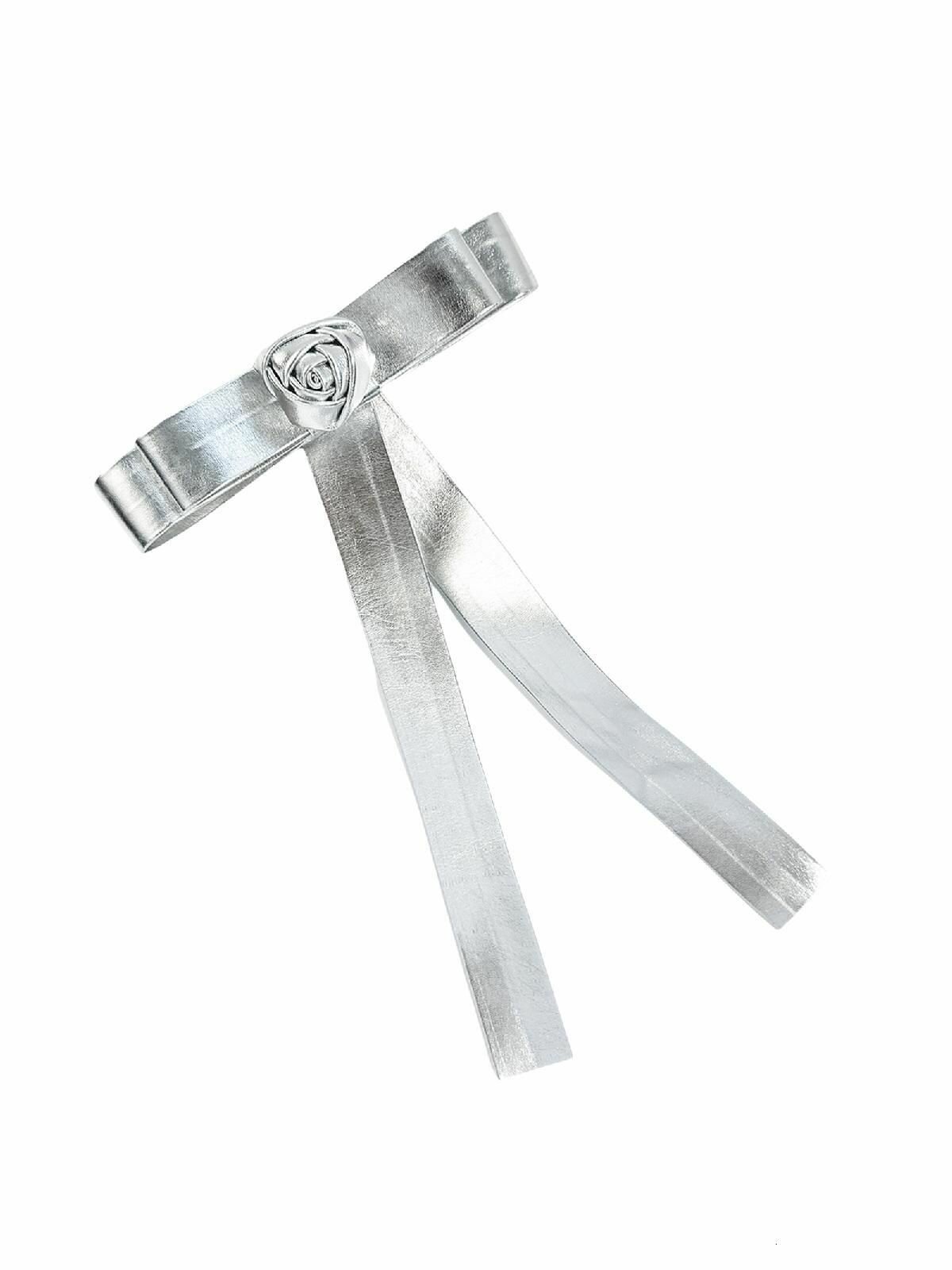 Заколка для волос из кожаной ленты с бантиком в виде розы-8