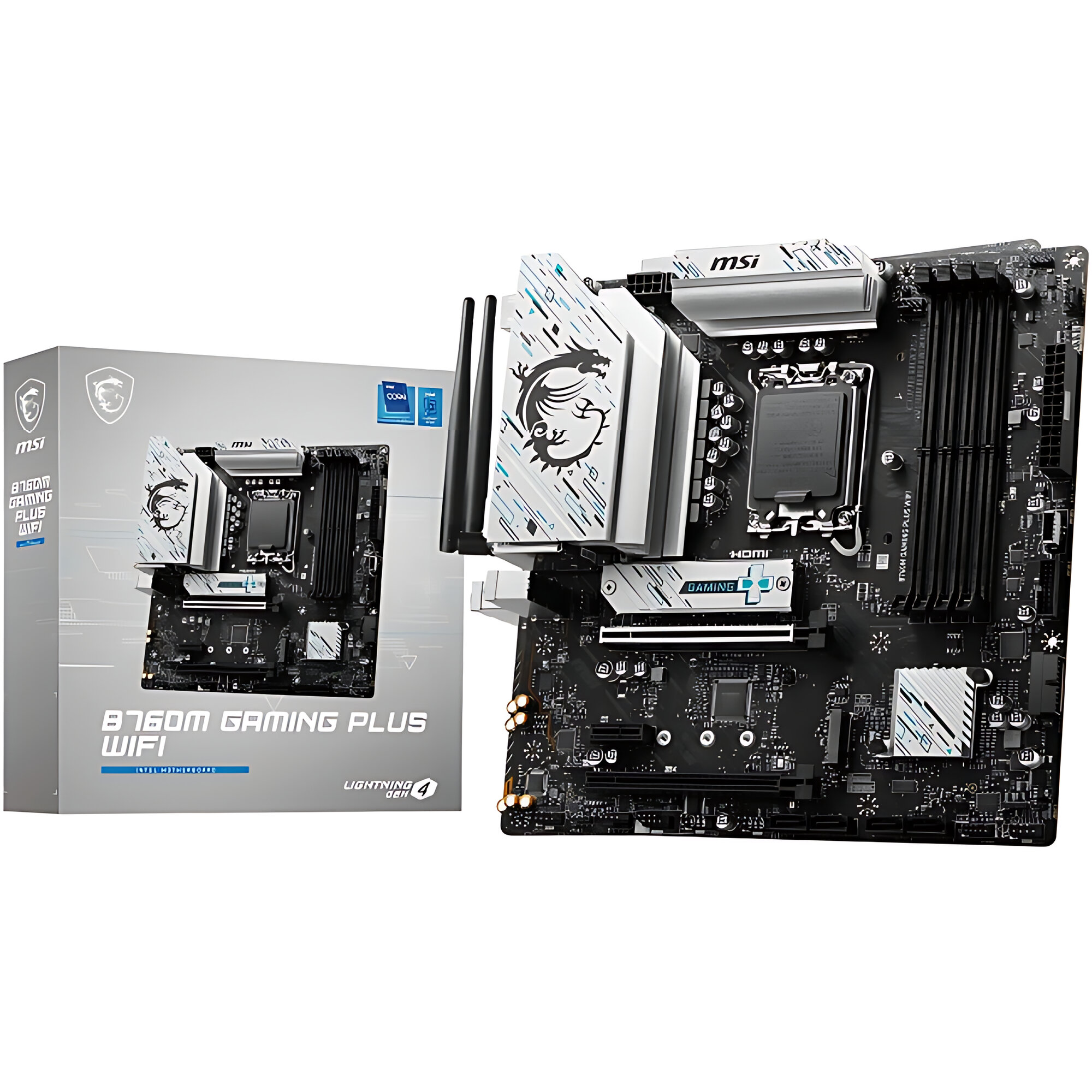 Материнская плата MSI B760M GAMING PLUS WIFI (LGA1700/B760/4xDDR5/2xPCI-Ex16/2xM.2/SB7.1/GLAN/Wi-Fi/BT/HDMI/DP/mATX)