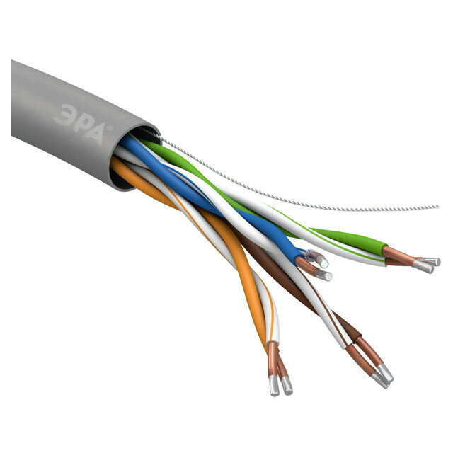 Кабель компьютерный UTP4 cat5e ЭРА Simple 100м, 8 жил, 48 В, серый, 5 мм, Китай