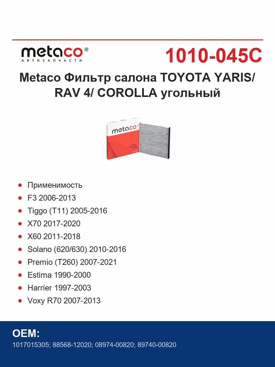 Metaco Фильтр салона TOYOTA YARIS/ RAV 4/ COROLLA угольный