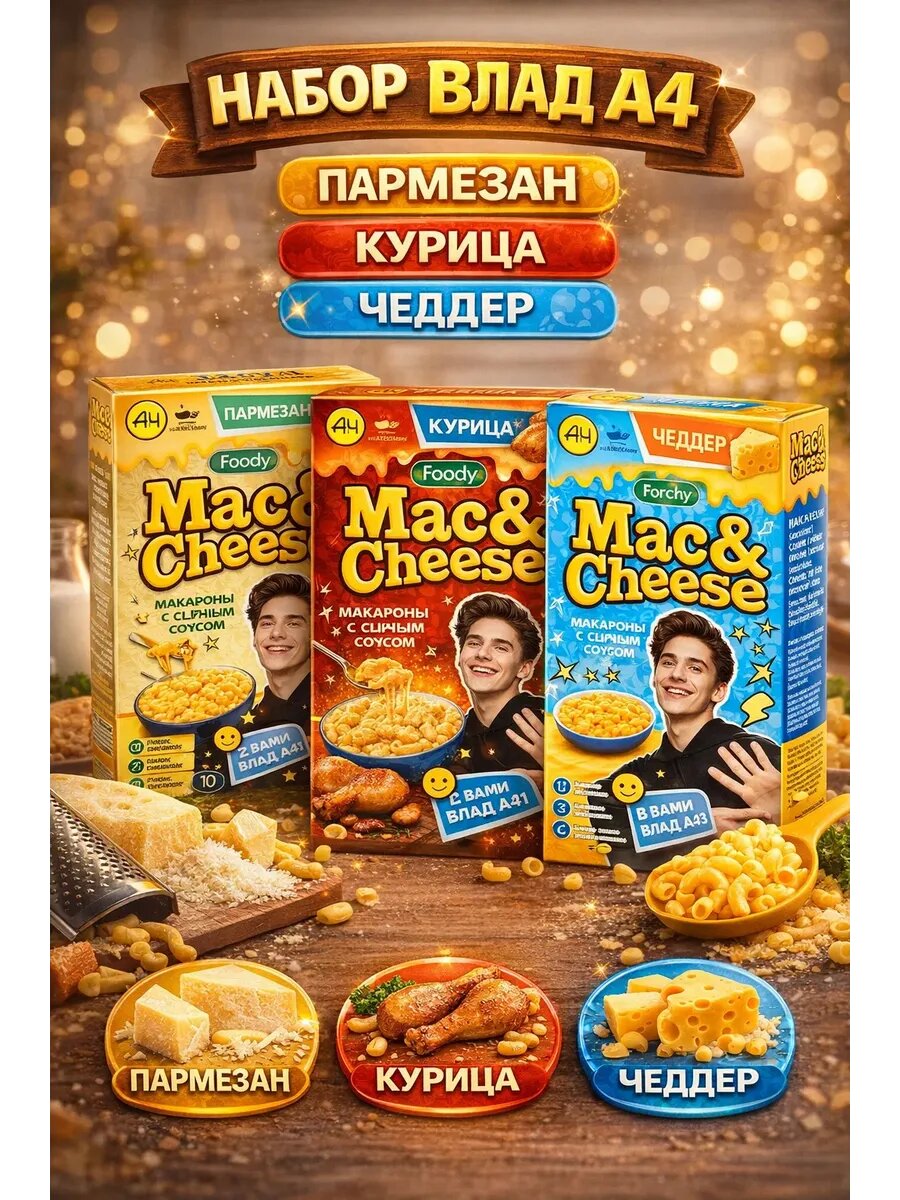 Набор 3 вкуса макарон Влад А4 Mac&Cheese по 143 гр