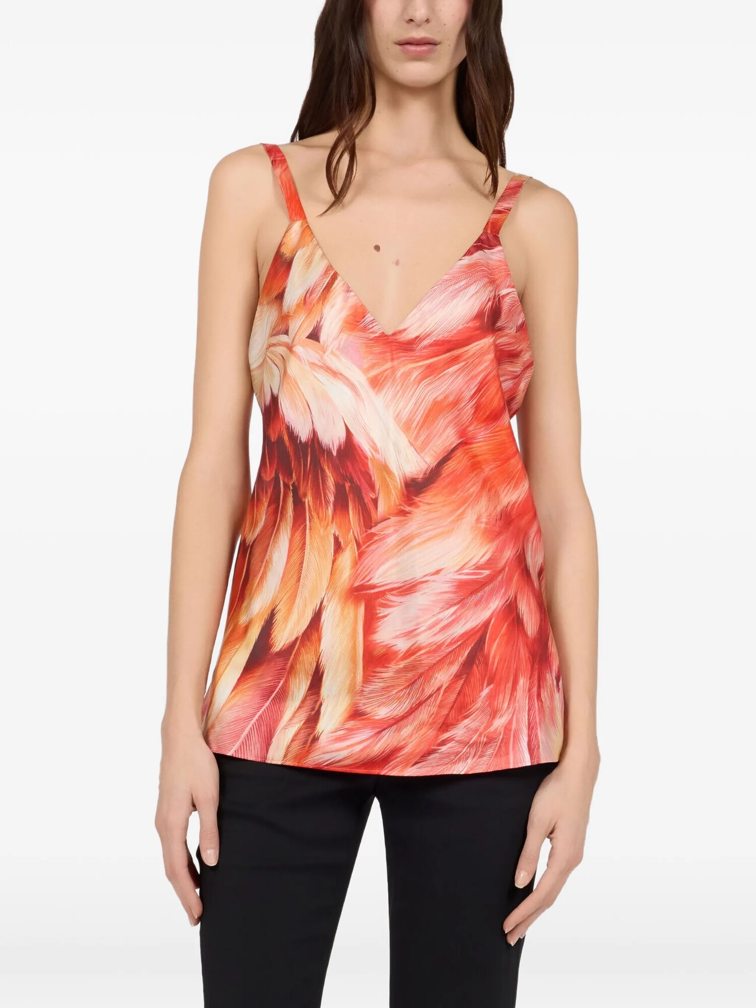 Топ Roberto Cavalli Feather-print silk top, размер 42 — фото 1