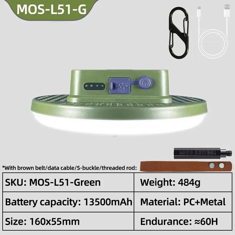 MOSLIGHTING Перезаряжаемый фонарик для походов Зеленый, Green-MOS-L51