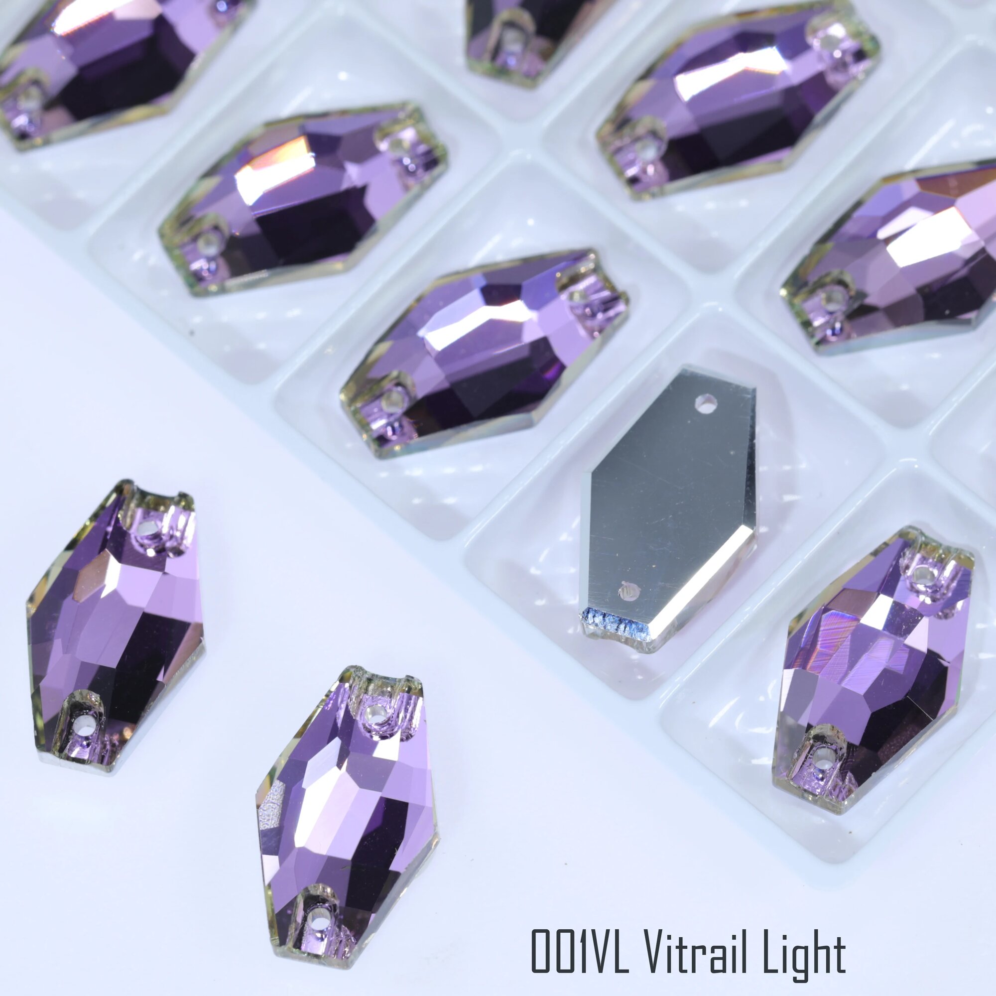 Шестигранные стеклянные стразы для одежды Фиолетовый, 12Pcs 17mm28mm, VL Vitrail Light