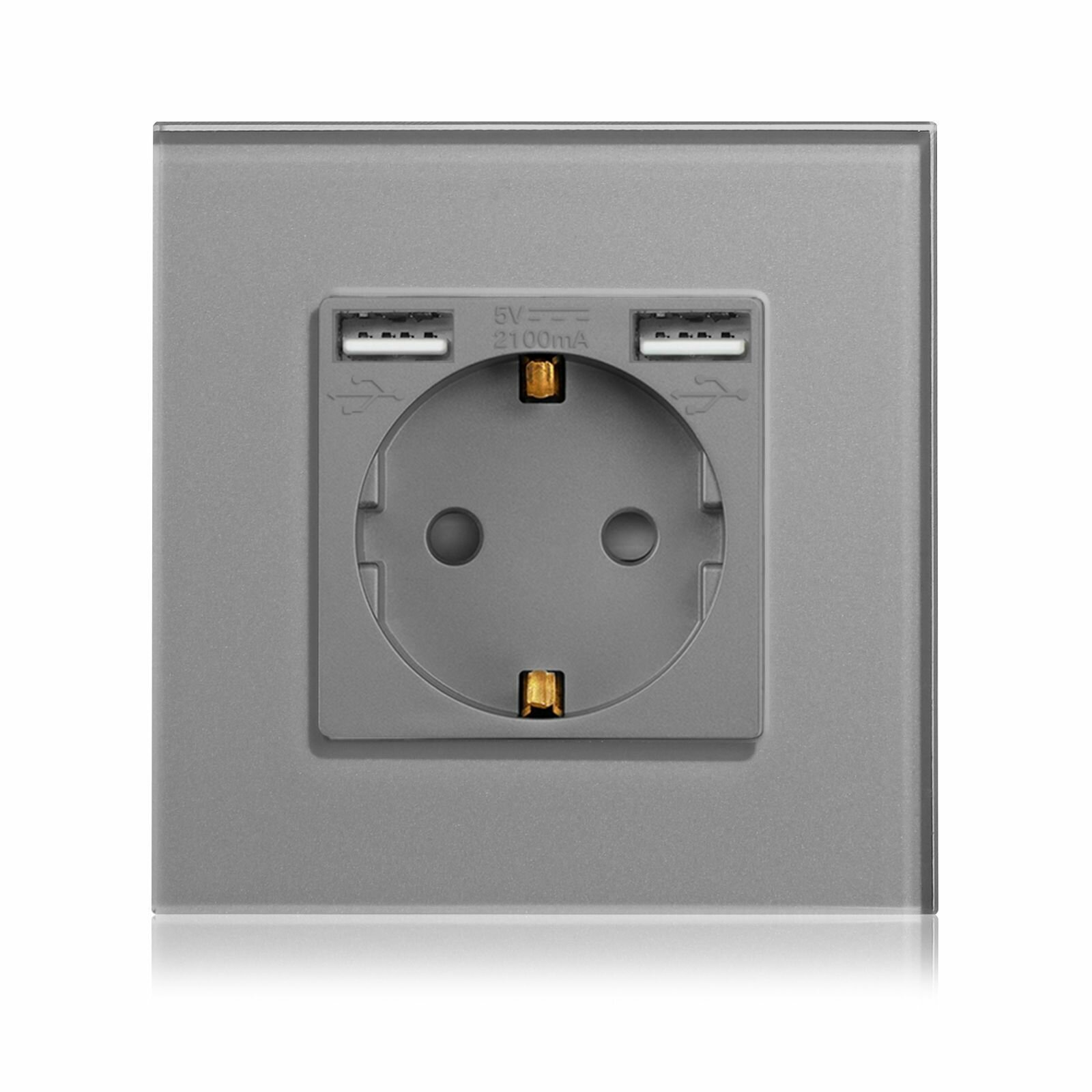 Розетка электрическая с Usb AA, 1 пост 16А, рамка 86х86 стекло, цвет серый