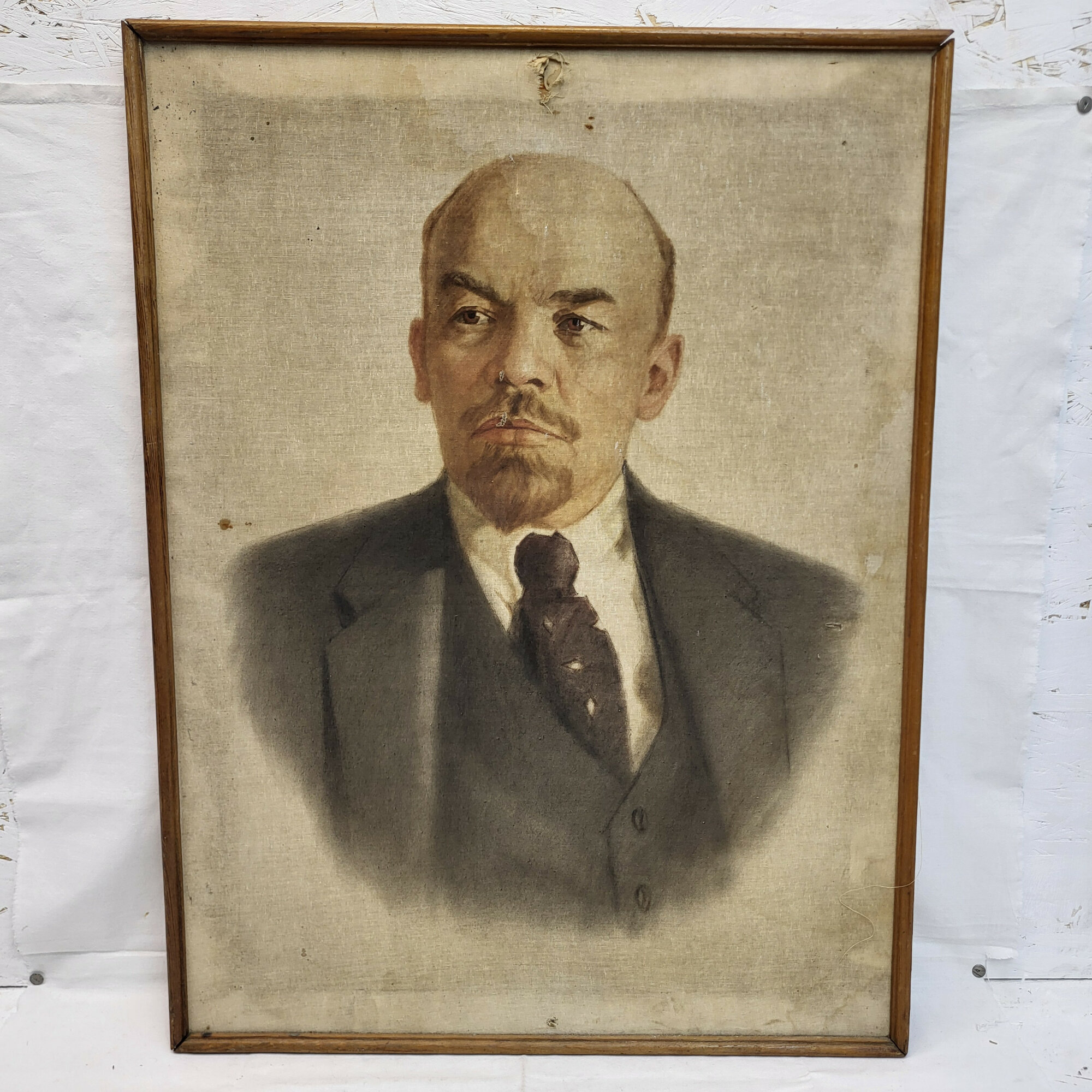 Винтажный Портрет В. И. Ленин 62х82 см холст масло. картина СССР