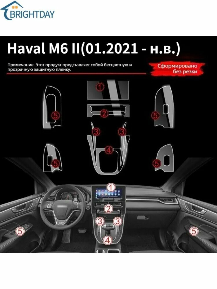 Haval M6 II Полный комплект прозрачных защитных пленок