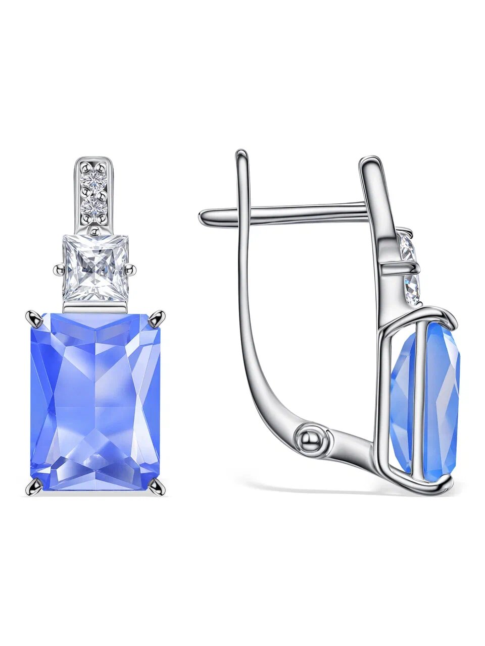 Серьги, серебро, 925 проба, родирование, фианит, лунный камень