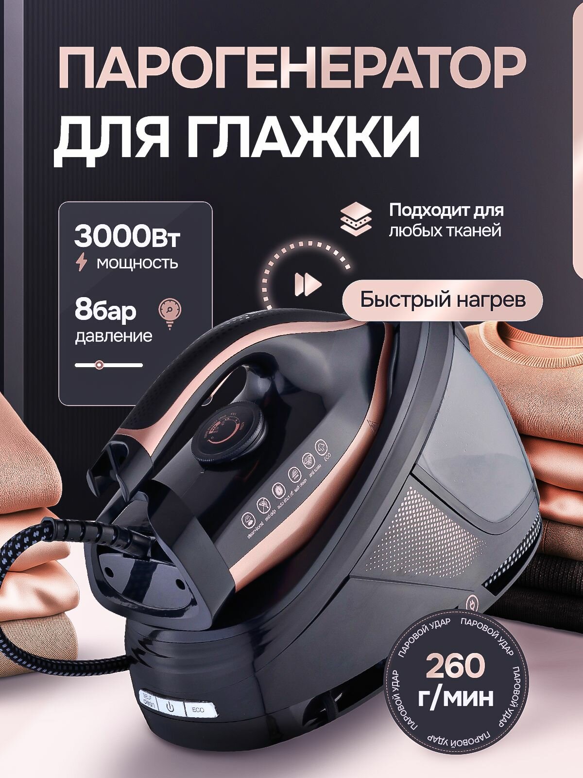Парогенератор для одежды, паровой утюг отпариватель, паровая станция для глажки