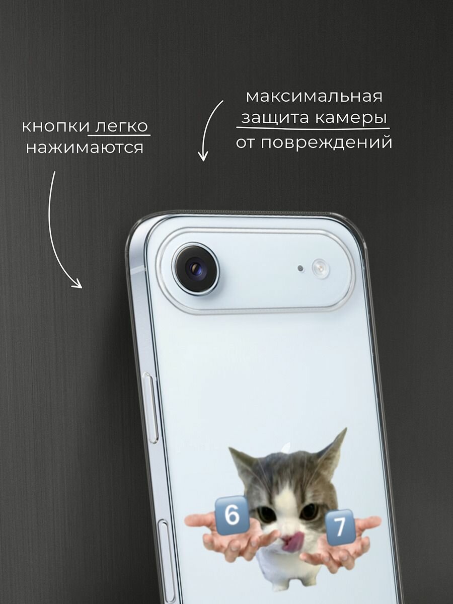 Чехол на Apple iPhone Air / Айфон Айр с принтом Мем 67 с котиком, прозрачный — фото 1