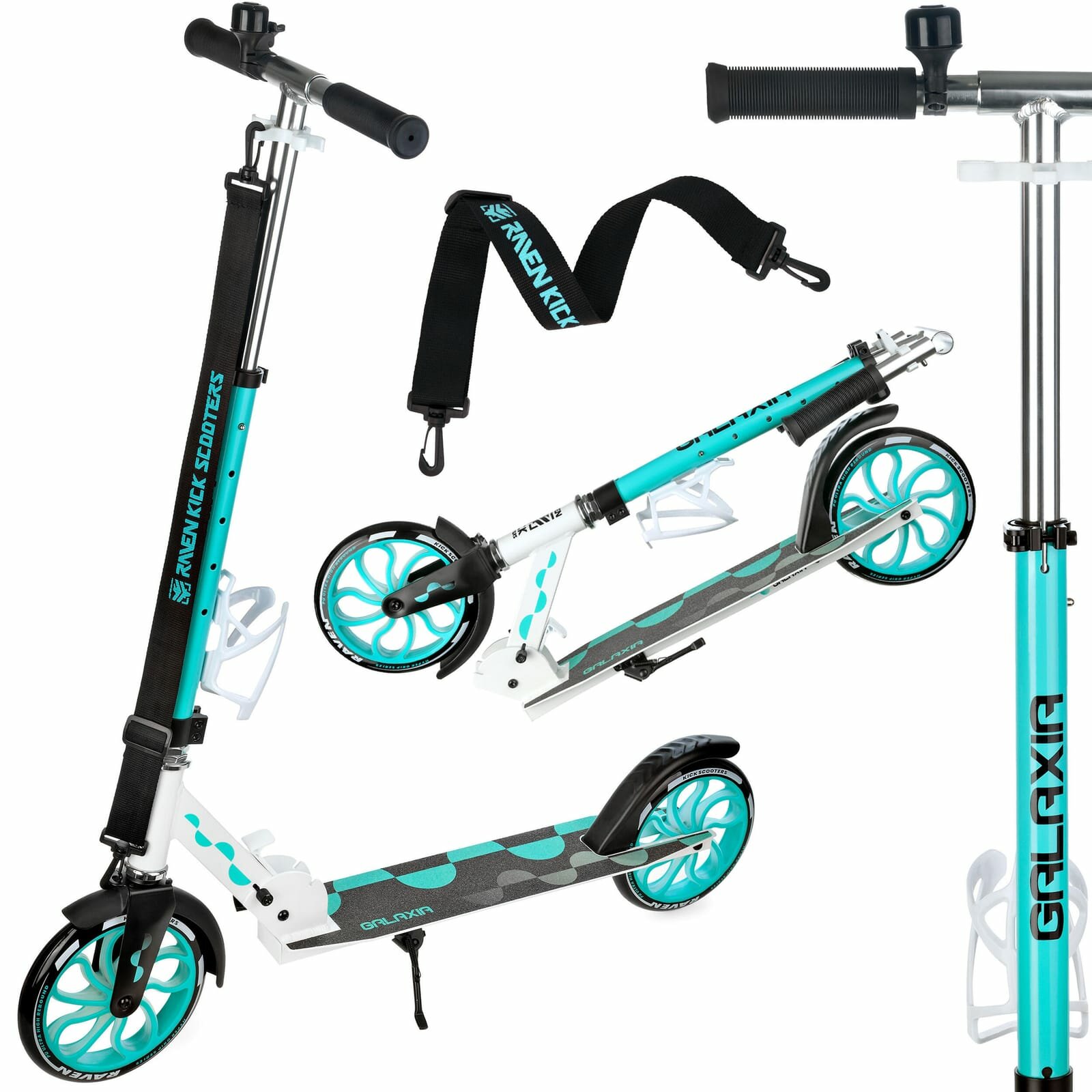 DECATHLON самокат Raven Galaxia, 200 мм, черный/белый/зеленый
