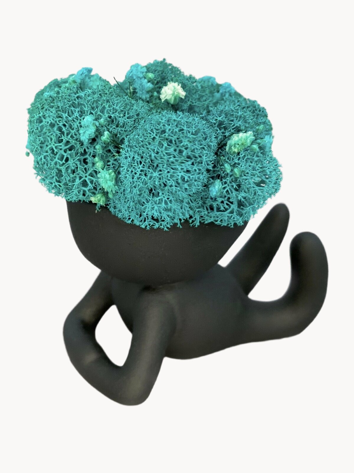 Мох стабилизированный в кашпо, человечек с мхом и стабилизированной гипсофилой для декора дома