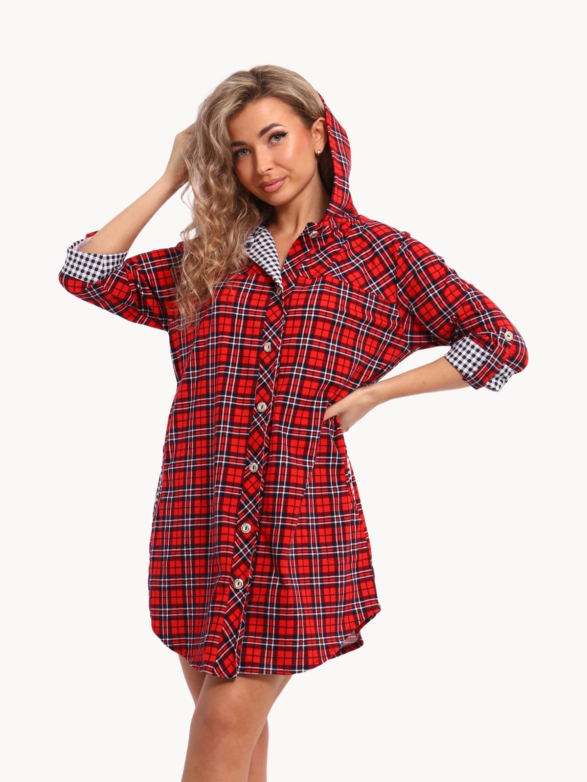 Халат 533/красный/белый/клетка