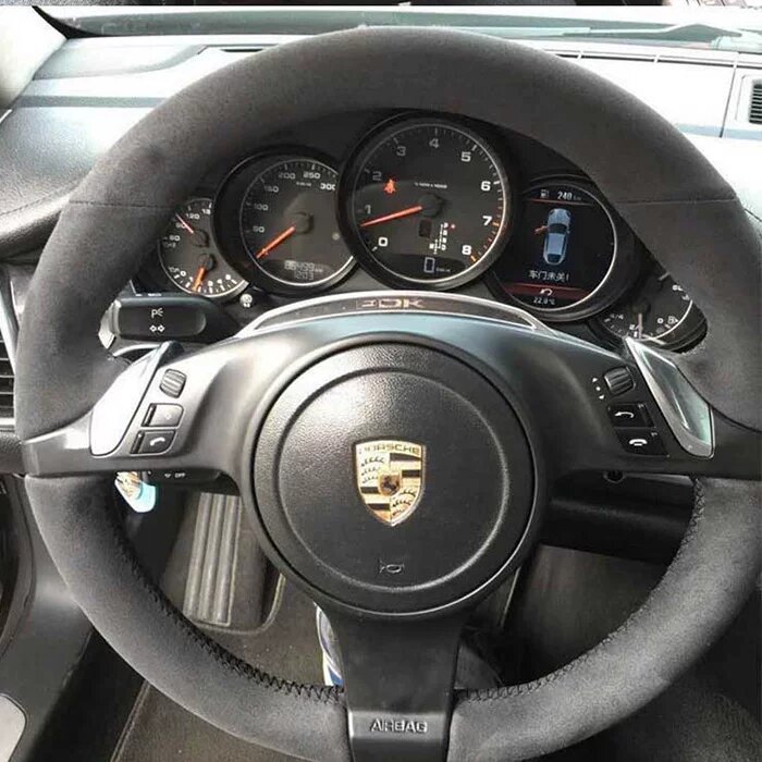 Ручная вышивка накладка на рулевое колесо из сукна с вышивкой для моделей Porsche Cayenne Macan Panamera 911 Boxster 718