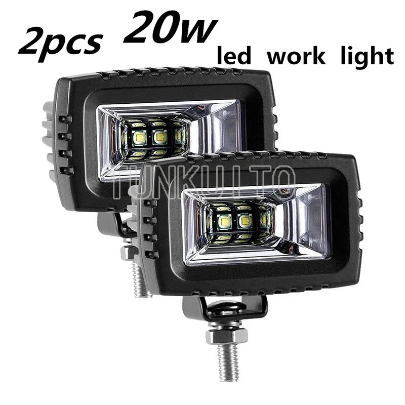 2 шт. 20W LED квадратные рабочие фары-балки (точечные/рассеянные) для внедорожников 4x4, 1000 лм, 6000K, IP67, водонепроницаемые