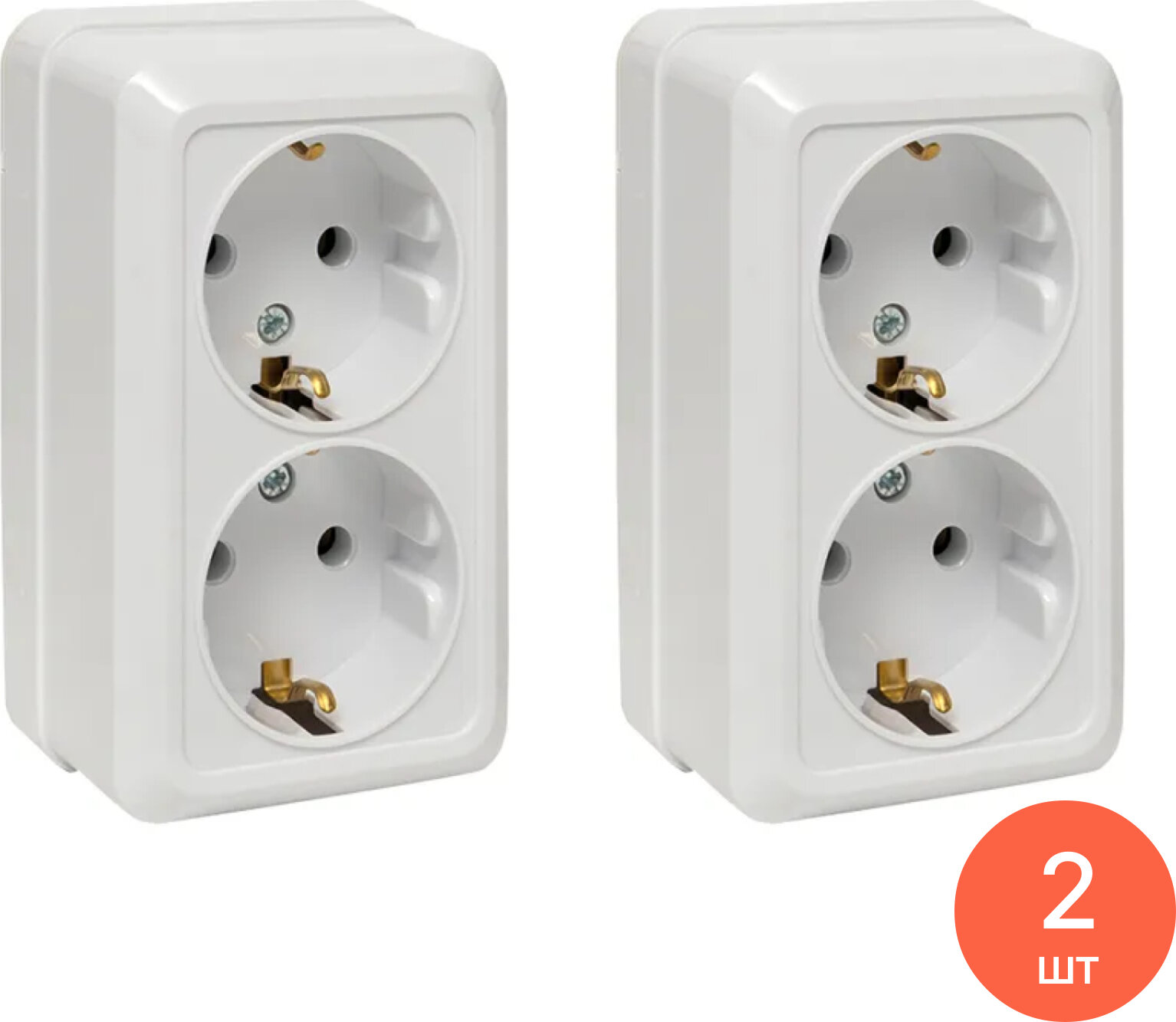 Розетка силовая штепсельная EKF / ЕКФ Рим, 16А 230В IP20, белая, с заземлением, керамика, двухместная, ENR16-128-10C (комплект из 2 шт)