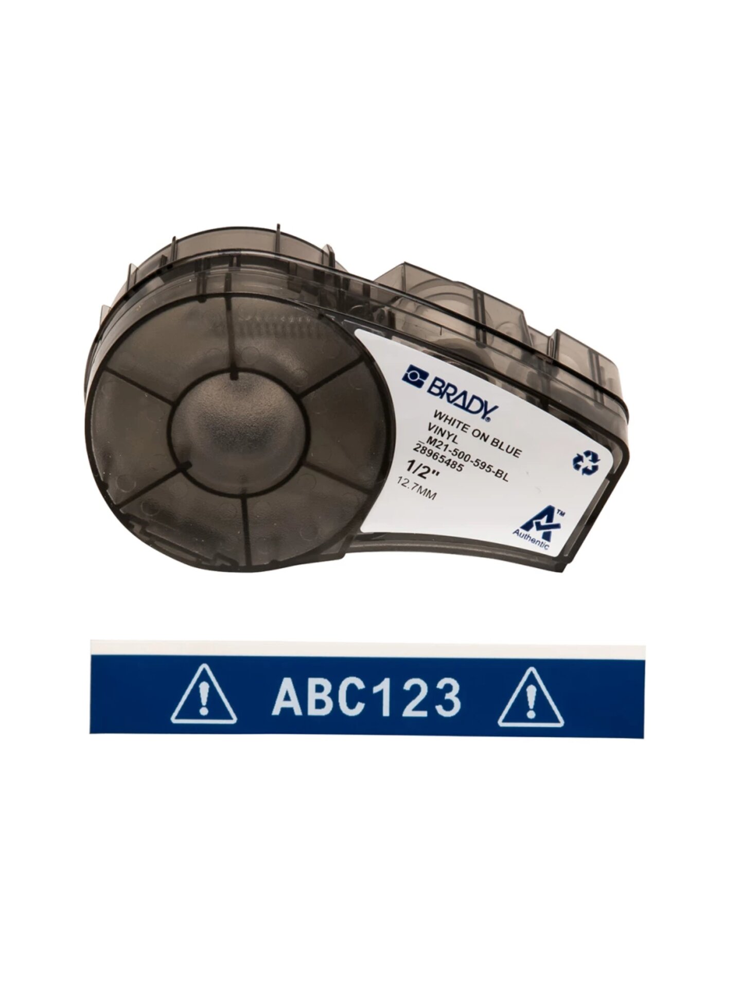 M21-500-595-BL лента Brady 12.7 мм/6.4 м, винил, белый на синем