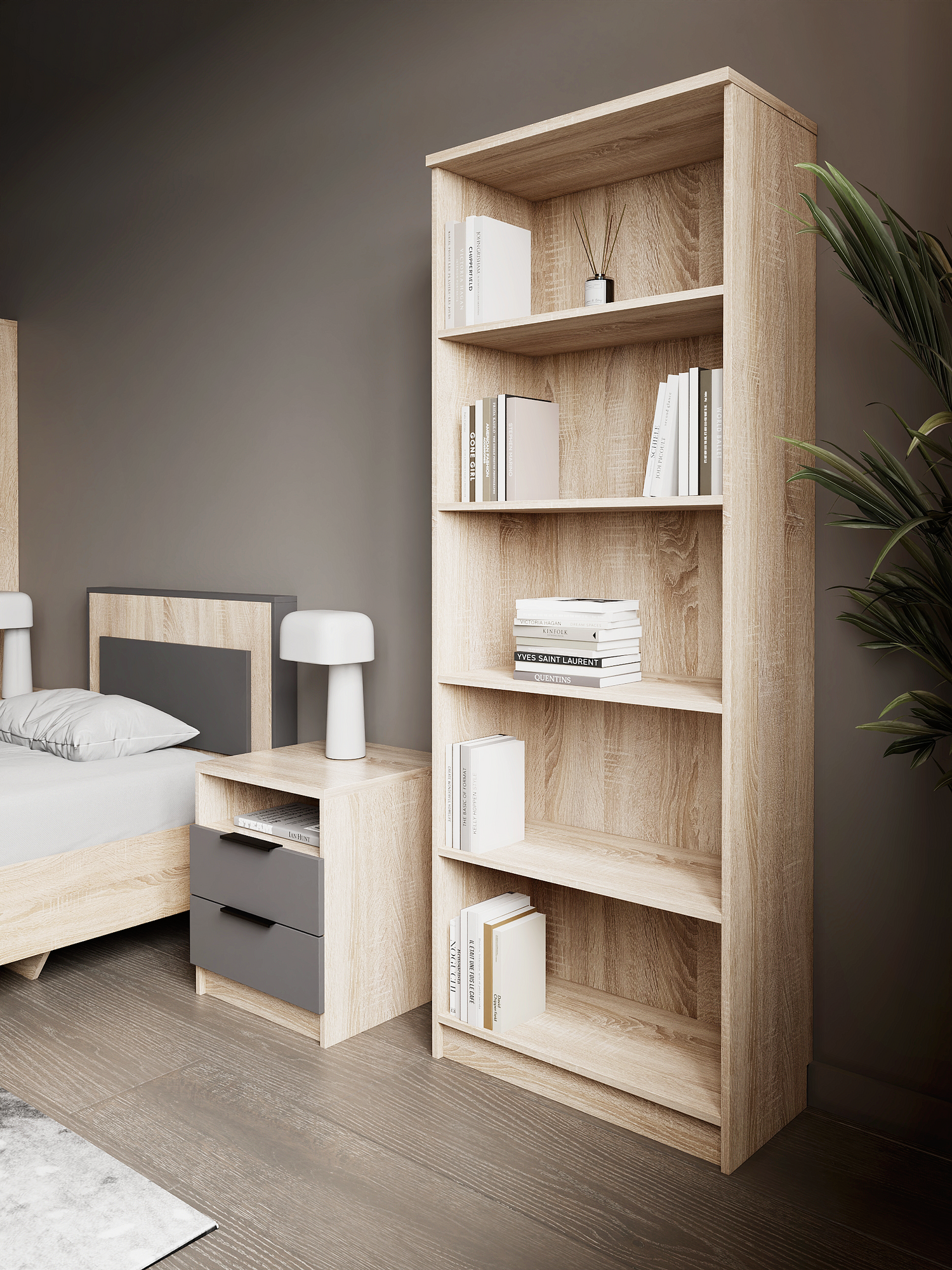 Стеллаж A-A MEBEL Оксфорд деревянный напольный ЛДСП 5 полок 68x35x185см дуб сонома