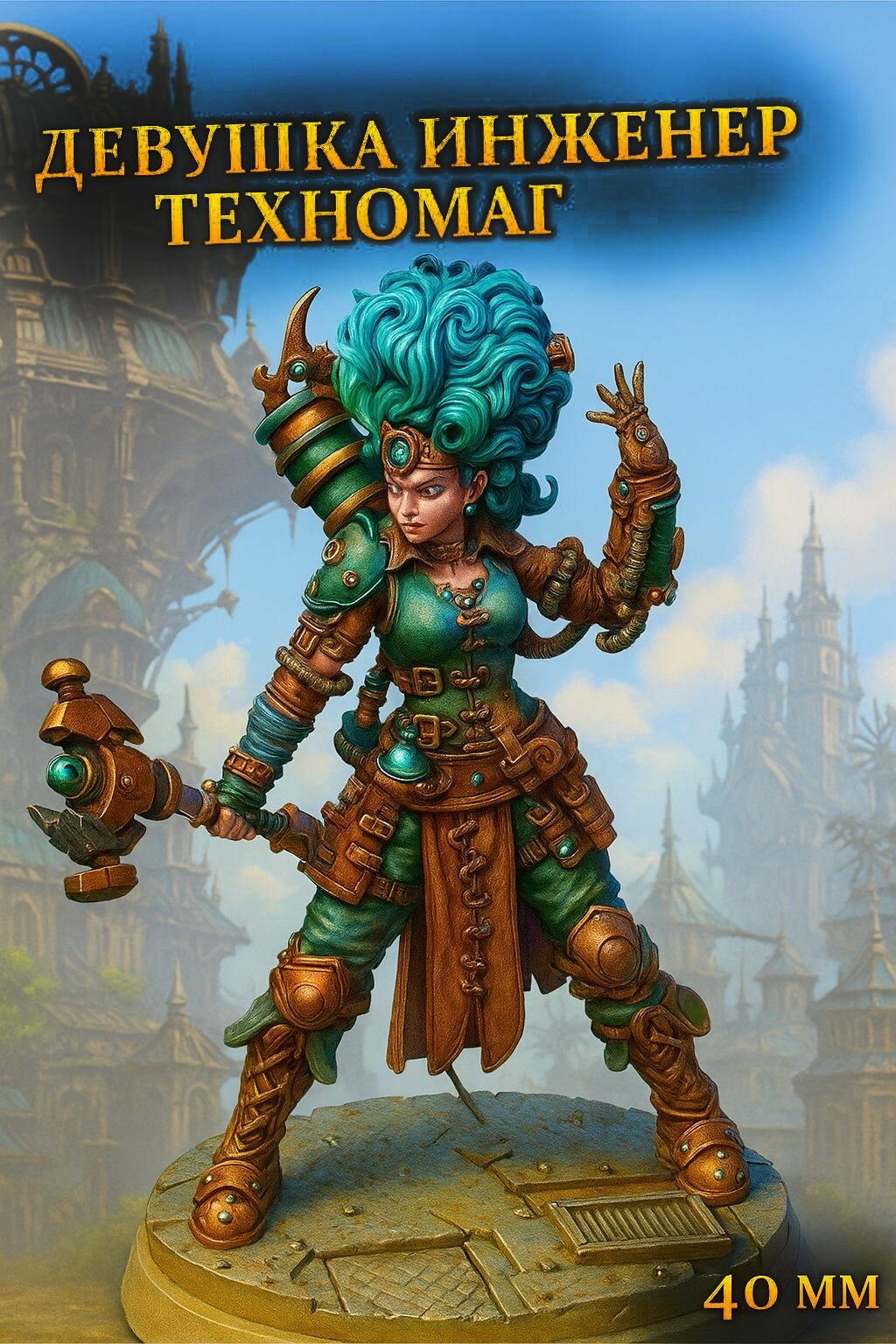 Техномаг Изобретатель (40мм) Волшебница, маг, инженер миниатюра для DnD (ДнД) и других Настольных игр (НРИ, Варгеймов или РПГ), фентези тематика