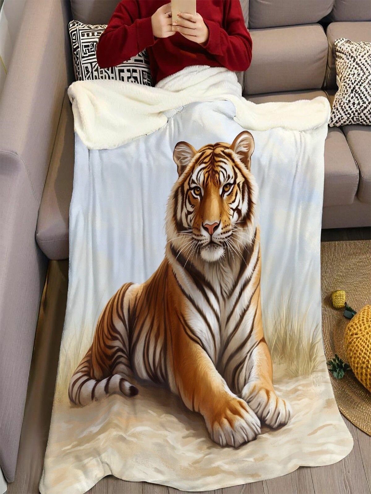 Плед фланелевый 150 x 100 cm, пушистое мягкое одеяло с Животное Тигр принтом, покрывало для дивана
