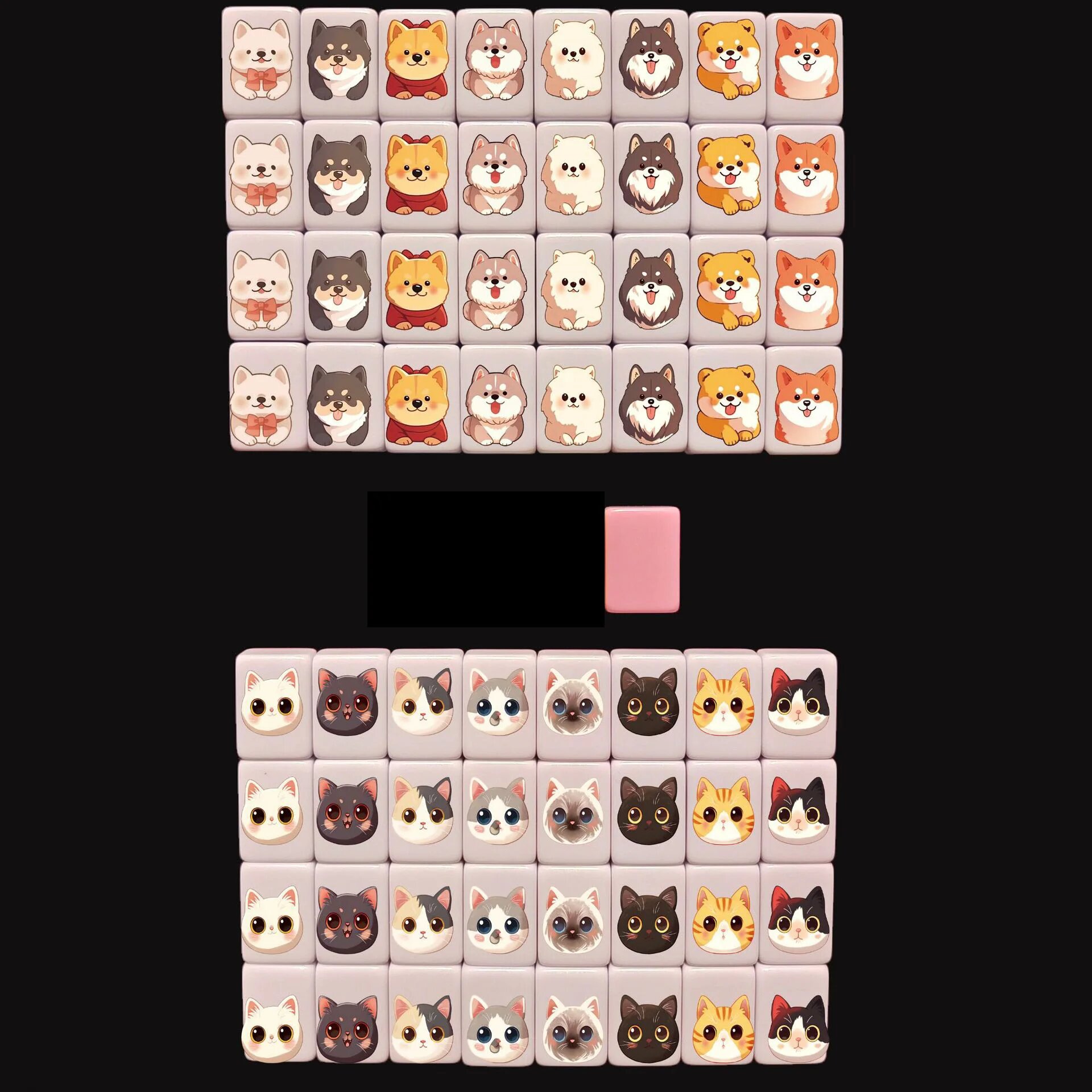 24 мм Tiktok Seaside Escape Mahjong Tile Game 65 Плитка Пластиковая плитка Маджонг Стиль 1/2 игрока Забавная игра для родителей и детей Игрушка в подарок, 24mm Cat Dog