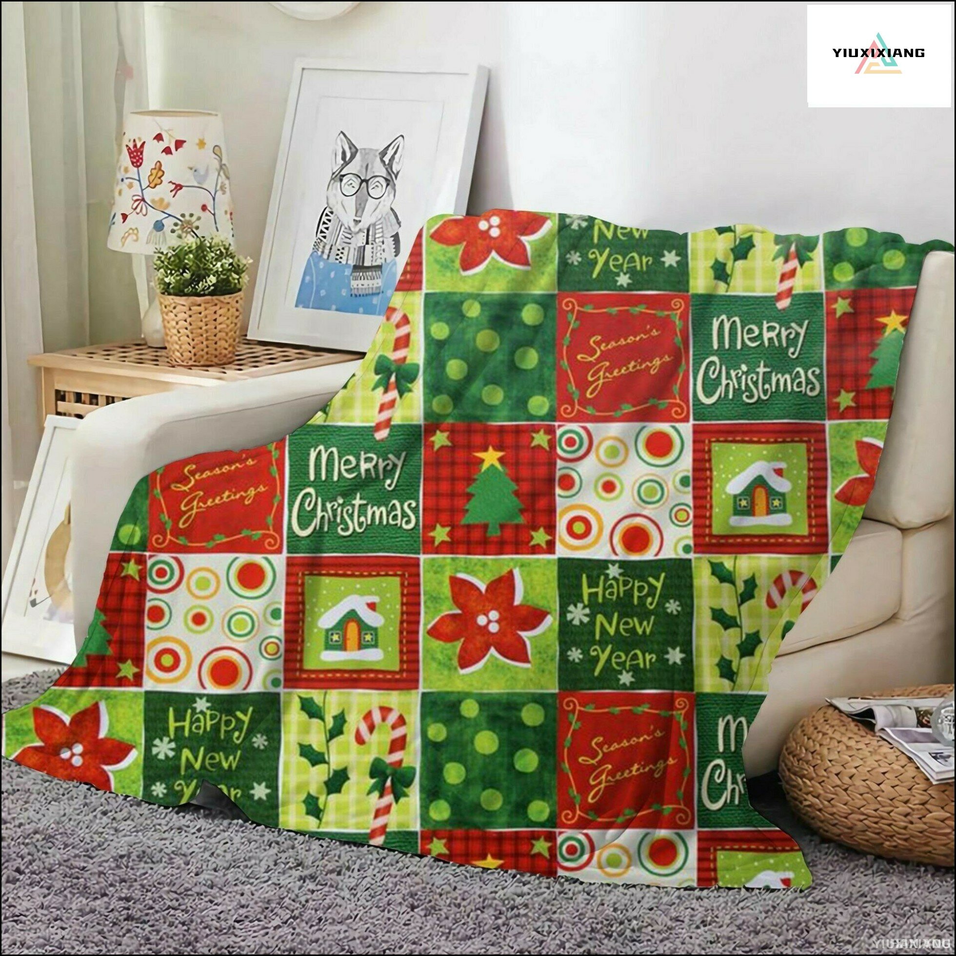 Эксклюзивный плед фланелевый 130x150 см в рождественском красном дизайне