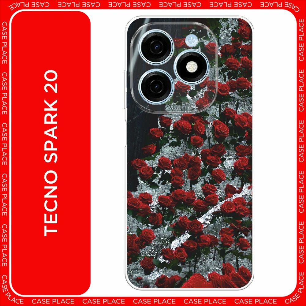 Чехол на Tecno Spark 20 / Текно Спарк 20 с принтом Цветущие алые розы