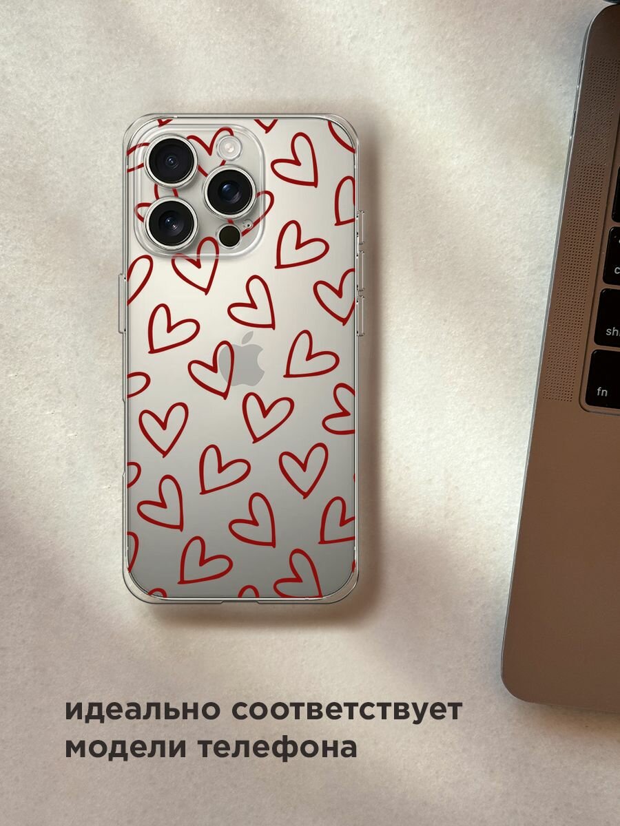 Чехол на Apple iPhone 16 Pro / Айфон 16 Про с принтом "Little hearts doodles 2 - 14 февраля", прозрачный — фото 1