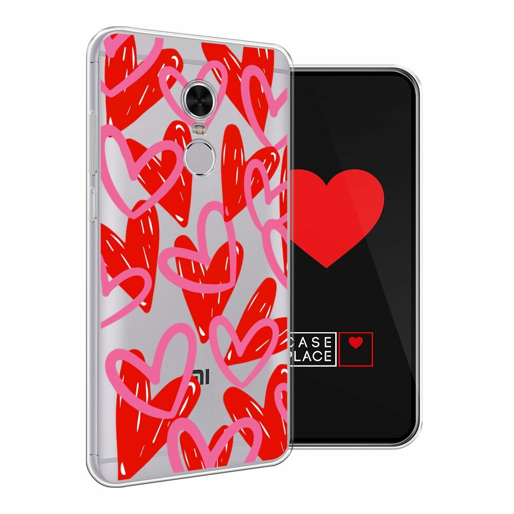Чехол на Xiaomi Redmi Note 4 (MediaTek) / Сяоми Редми Ноут 4 с принтом "Hearts doodles - 14 февраля", прозрачный — фото 1