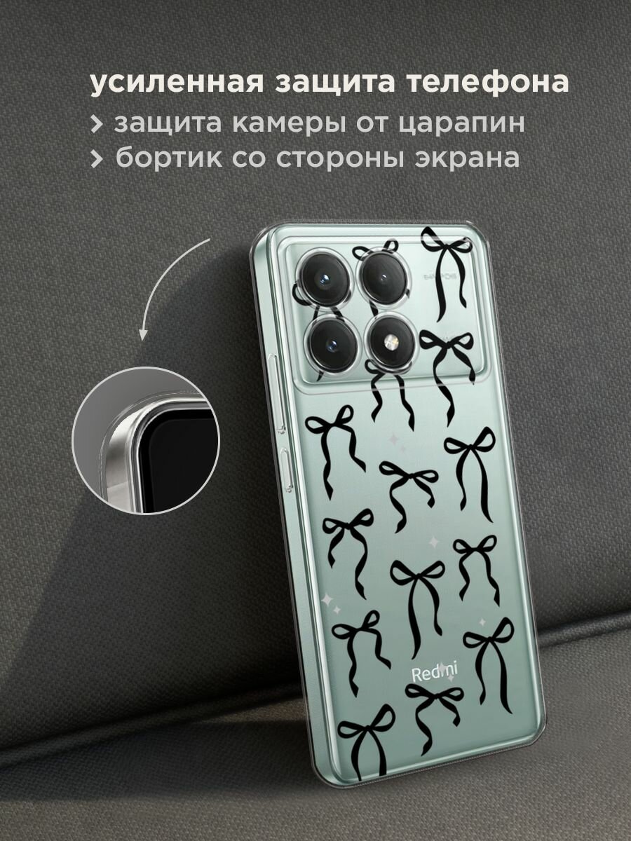 Чехол на Xiaomi Poco X6 PRO 5G / Поко X6 Про 5G с принтом "Black bows", прозрачный — фото 1
