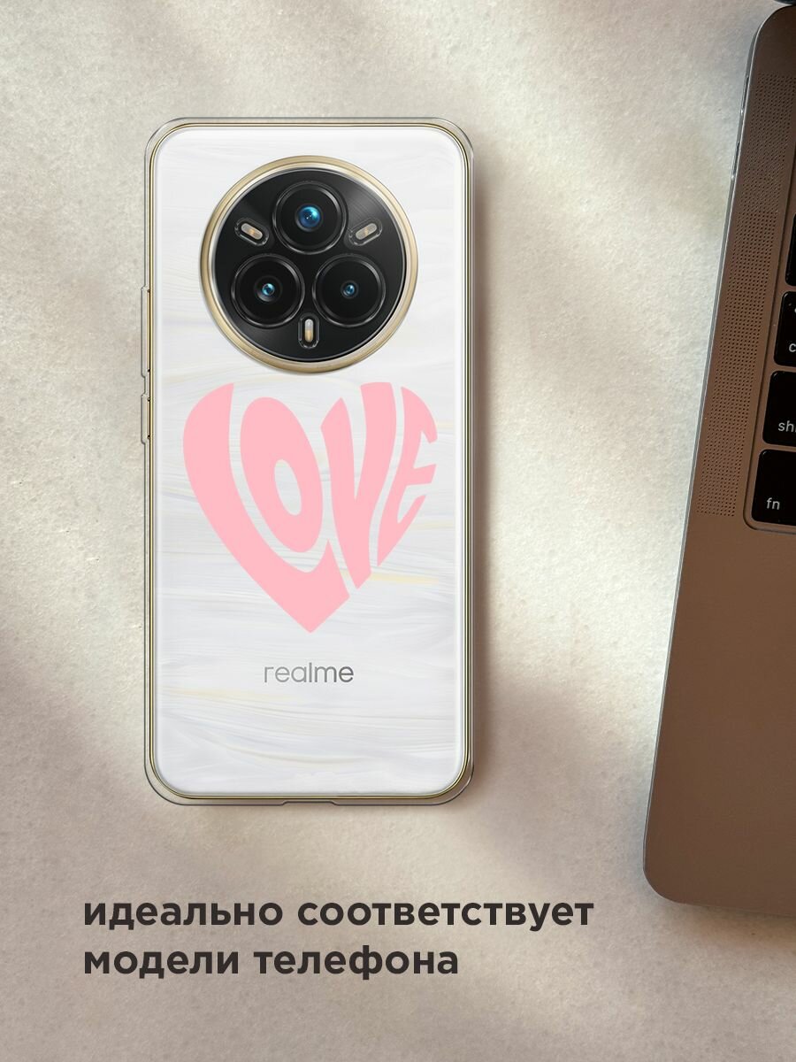 Чехол на Realme 14 Pro+ / Реалми 14 Про+ с принтом "Love heart 3 - 14 февраля", прозрачный — фото 1