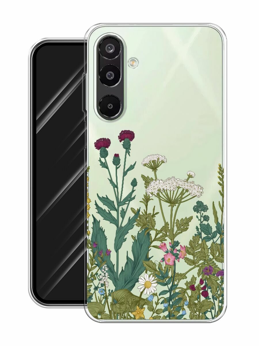 Чехол на Samsung Galaxy M16 / Самсунг Галакси М16 с принтом "Дикие полевые цветы", прозрачный — фото 1
