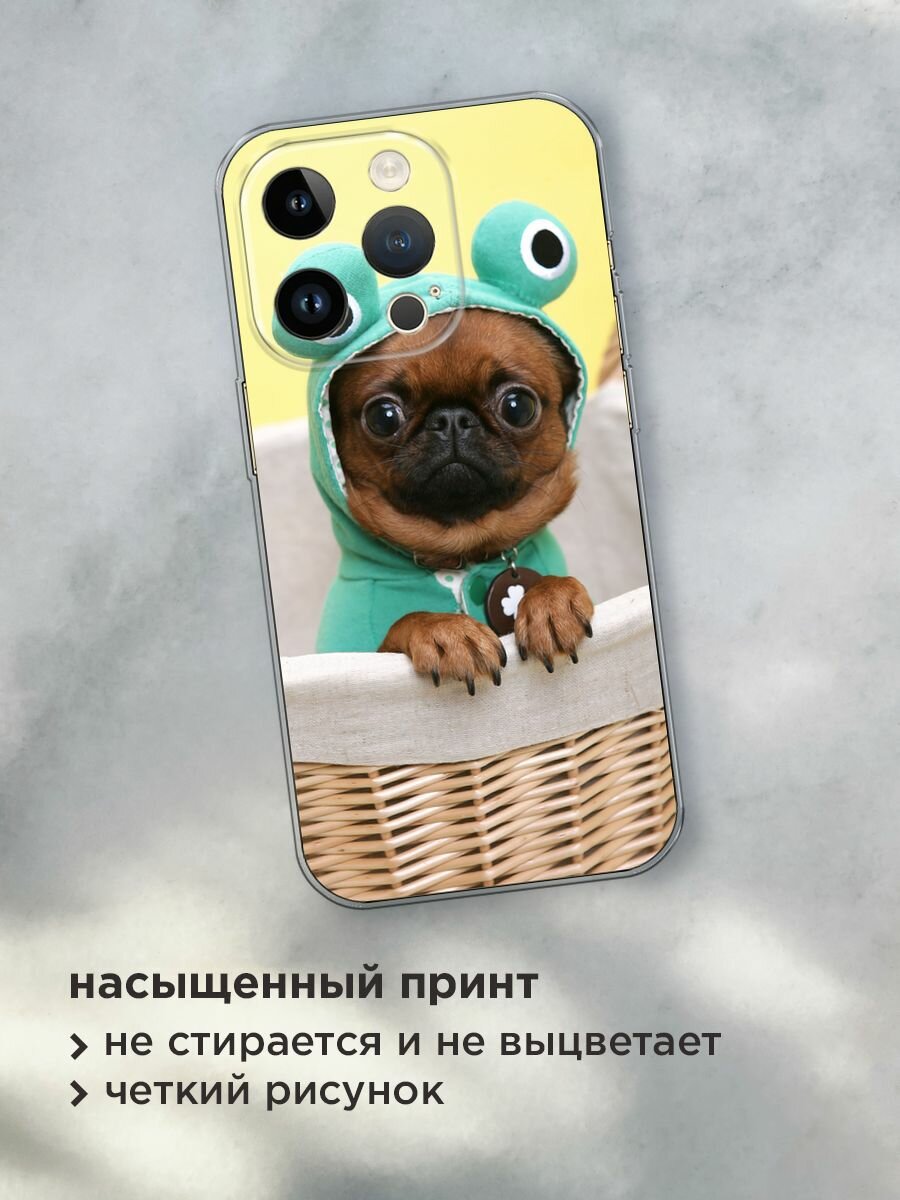 Чехол на Apple iPhone 14 Pro / Айфон 14 Про с принтом "Собачка в шапке лягушки" — фото 1