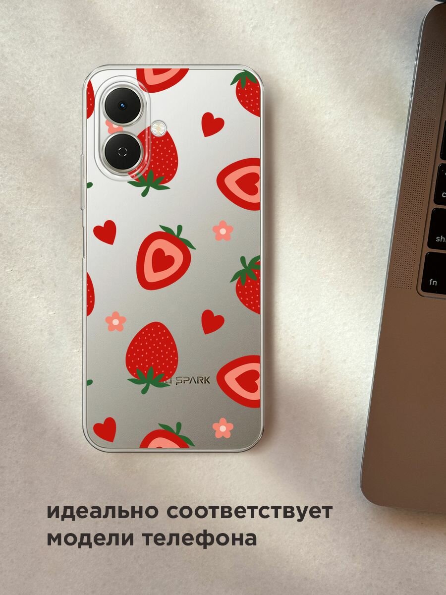 Чехол на Tecno Spark Go 2 / Текно Спарк Го 2 с принтом "Heart strawberries 2 - 14 февраля", прозрачный — фото 1