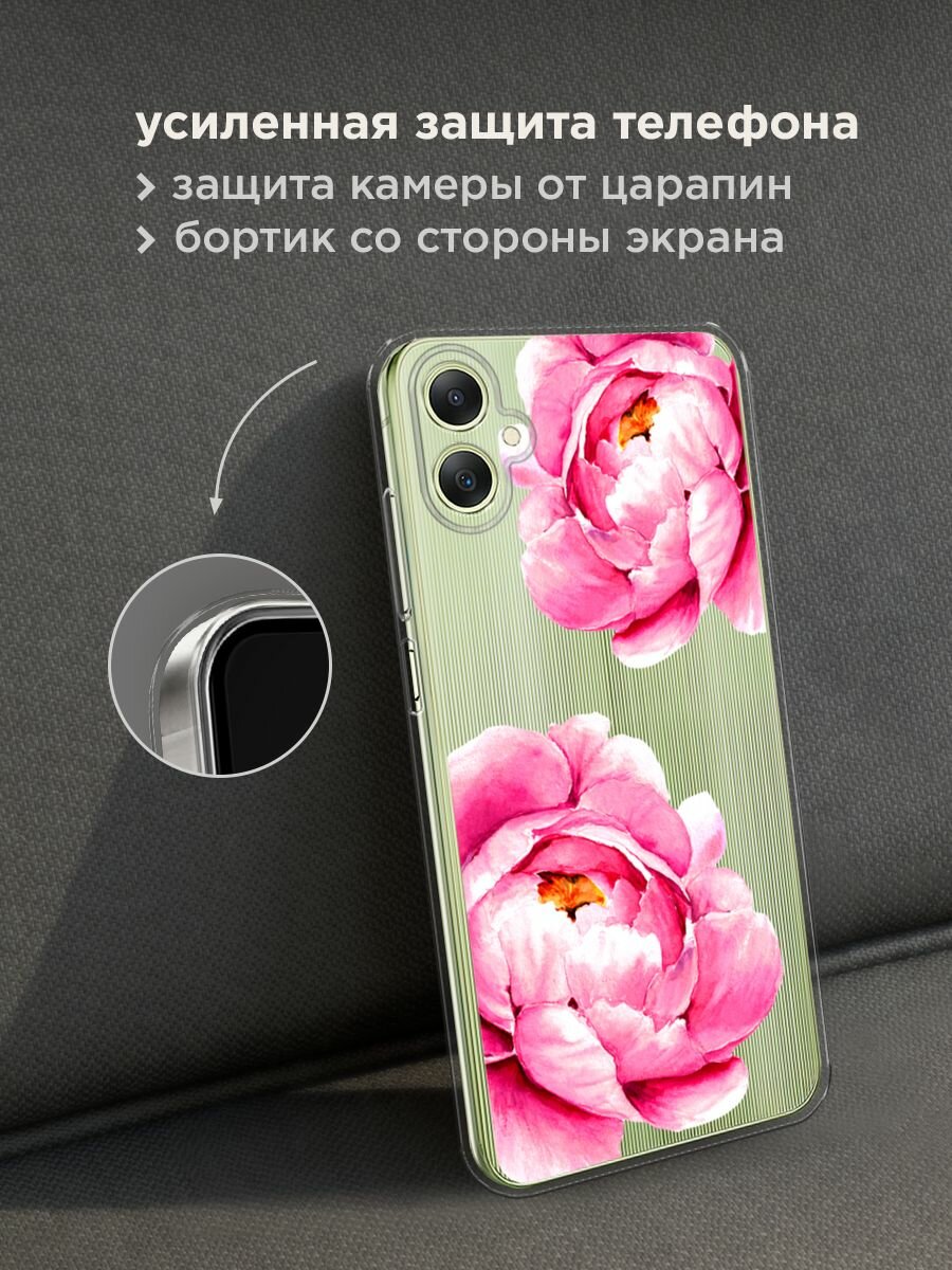 Чехол на Samsung Galaxy A06 / Самсунг Галакси А06 с принтом "Open peonies", прозрачный — фото 1