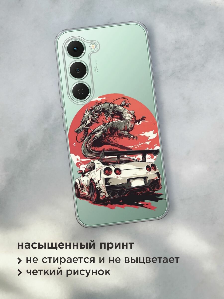 Чехол на Tecno Spark 40 Pro / Текно Спарк 40 Про с принтом "Car and dragon", прозрачный — фото 1