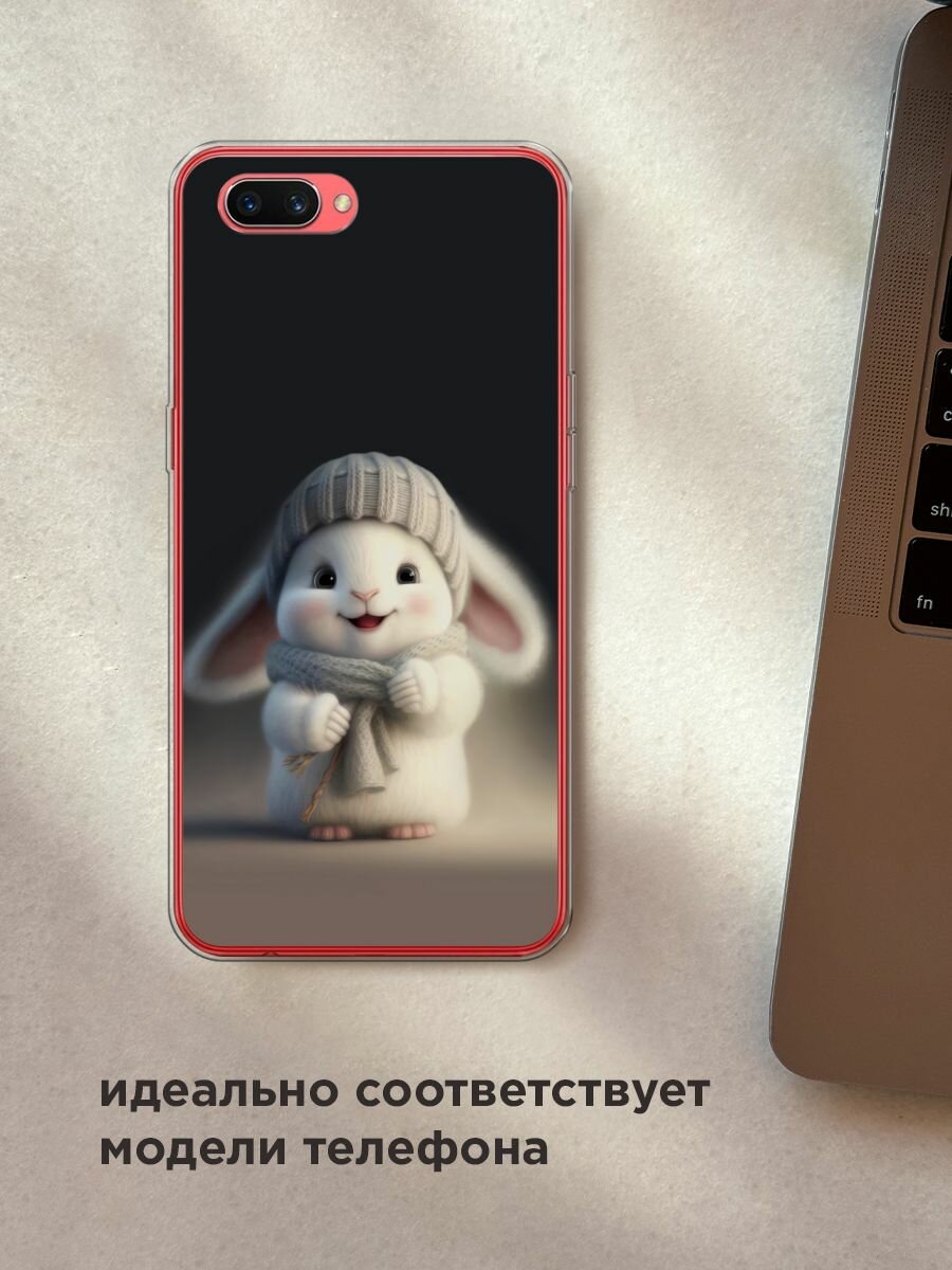 Чехол на Oppo A3s / Oppo A3s с принтом "Белый крольчонок в шапке" — фото 1