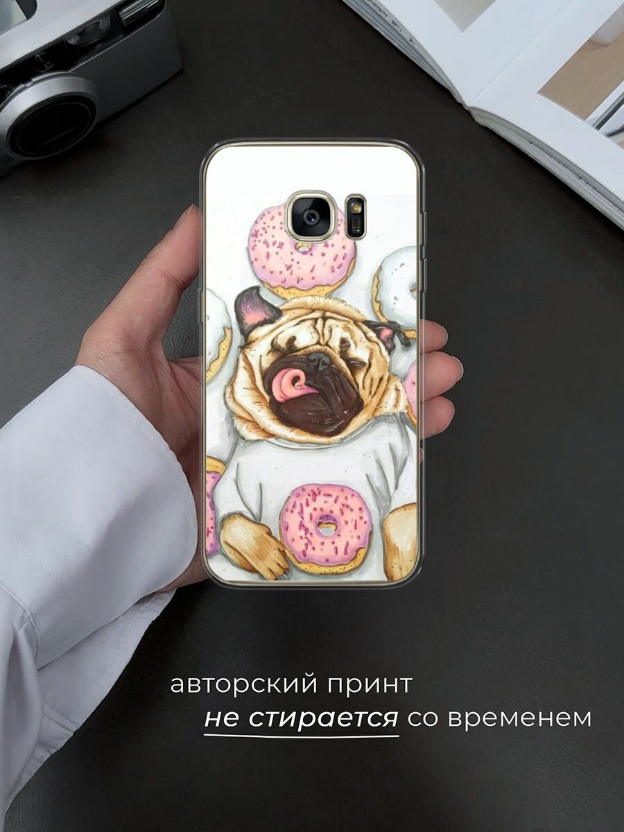 Чехол на Samsung Galaxy S7 / Самсунг Галакси С 7 с принтом "Счастливый мопс" — фото 1