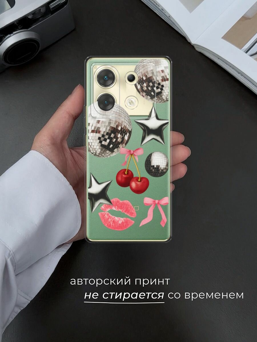Чехол на Infinix Zero 30 5G / Инфиникс Зеро 30 5G с принтом "Стильная подборка", прозрачный — фото 1