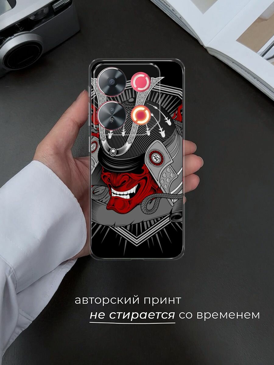 Чехол на Itel P65 / Ител P65 с принтом "Красная маска самурая" — фото 1