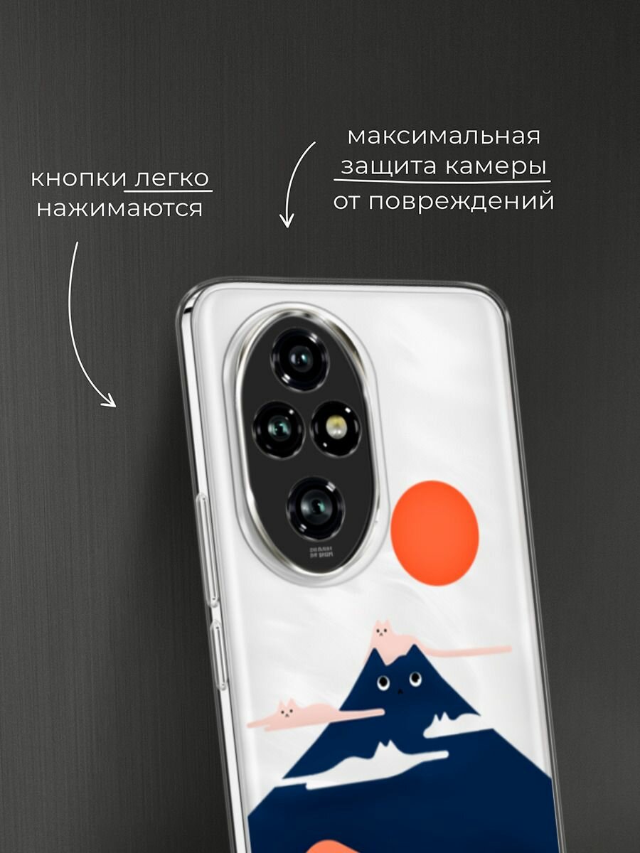 Чехол на Honor 200 Pro / Хонор 200 Про с принтом "Кот-гора", прозрачный — фото 1