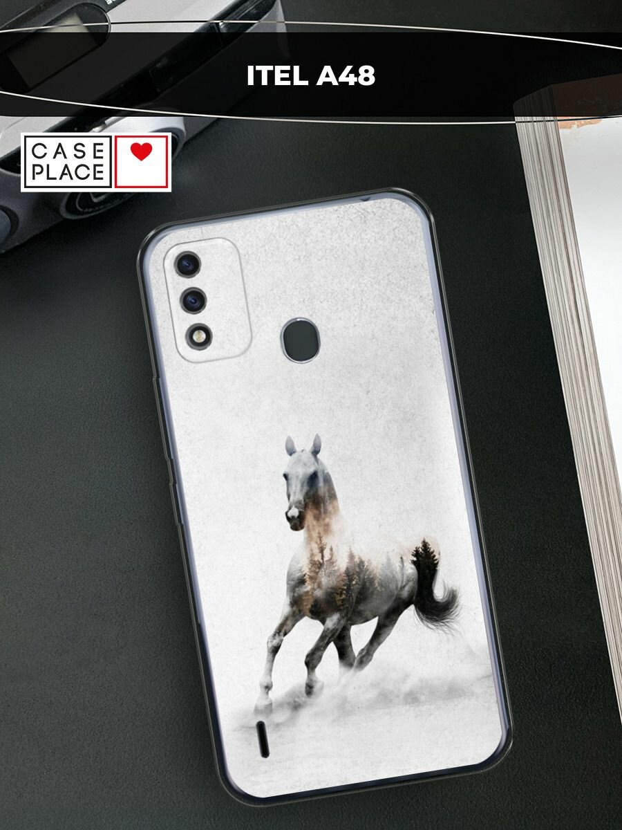 Силиконовый чехол на Itel A48 / Ител А48 с принтом "Лошадь лес"