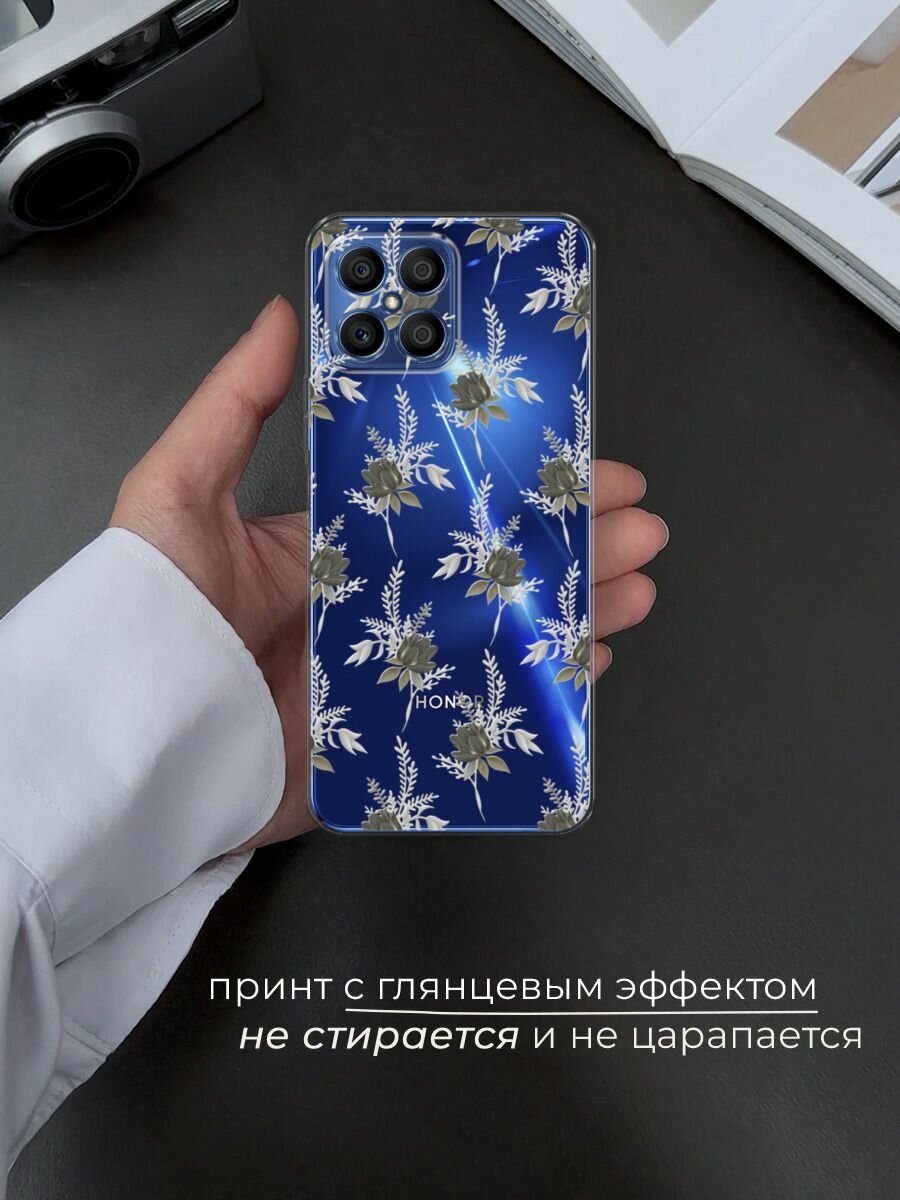 Чехол на Honor X8 / Хуавей X8 с принтом "Паттерн цветы сепия" — фото 1