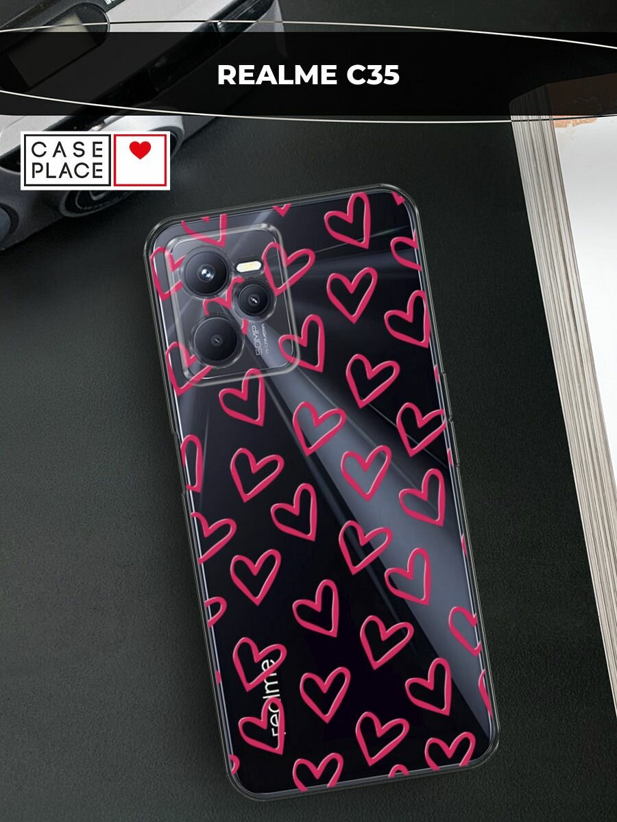 Чехол на Realme C35 / Реалми C35 с принтом "Темные сердечки"